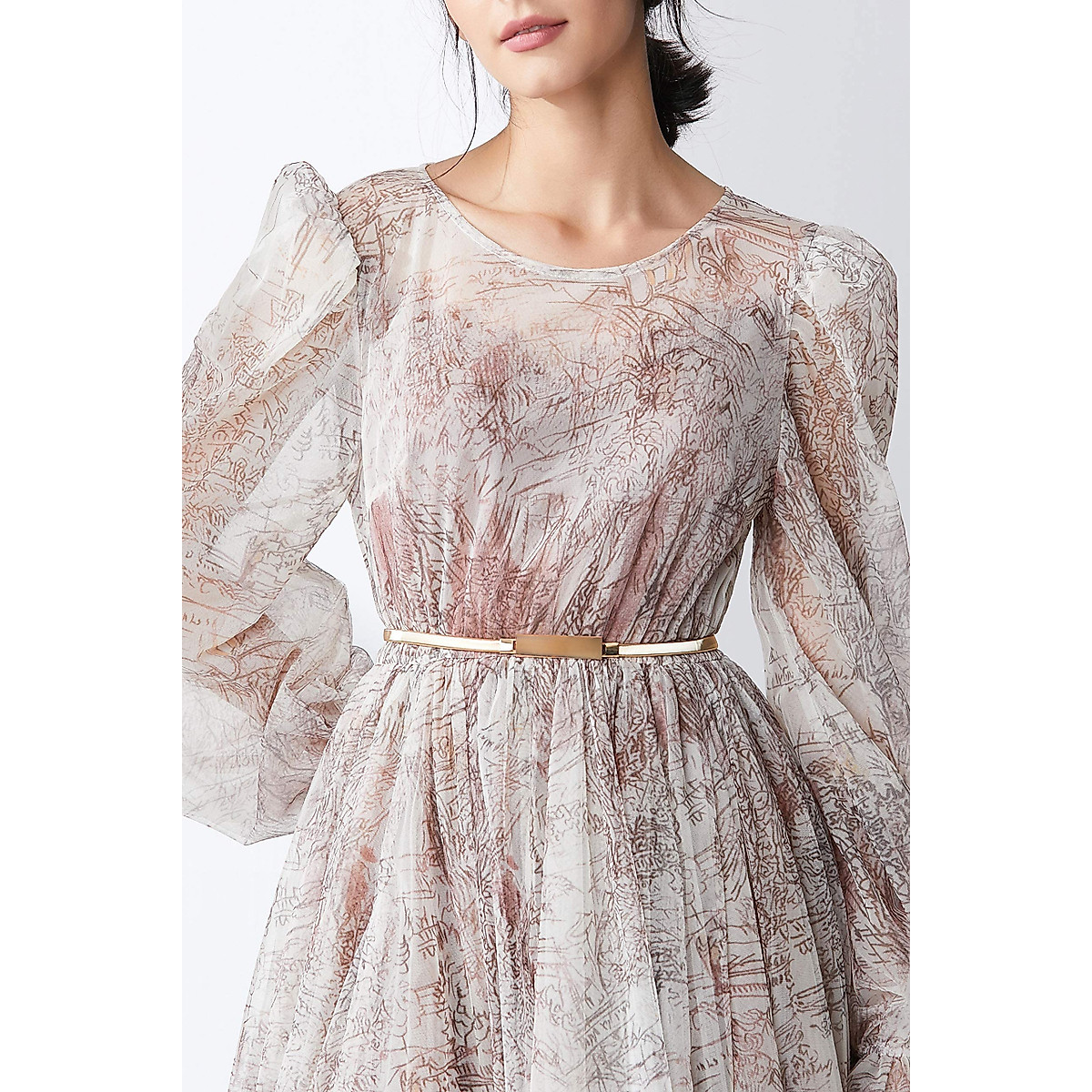 BABEYOND Metal Waistband Skinny Belt Elastic Waist Strap Stretchy Belt for Dress (Style-1-gold, Large (30.1"-34.1"))