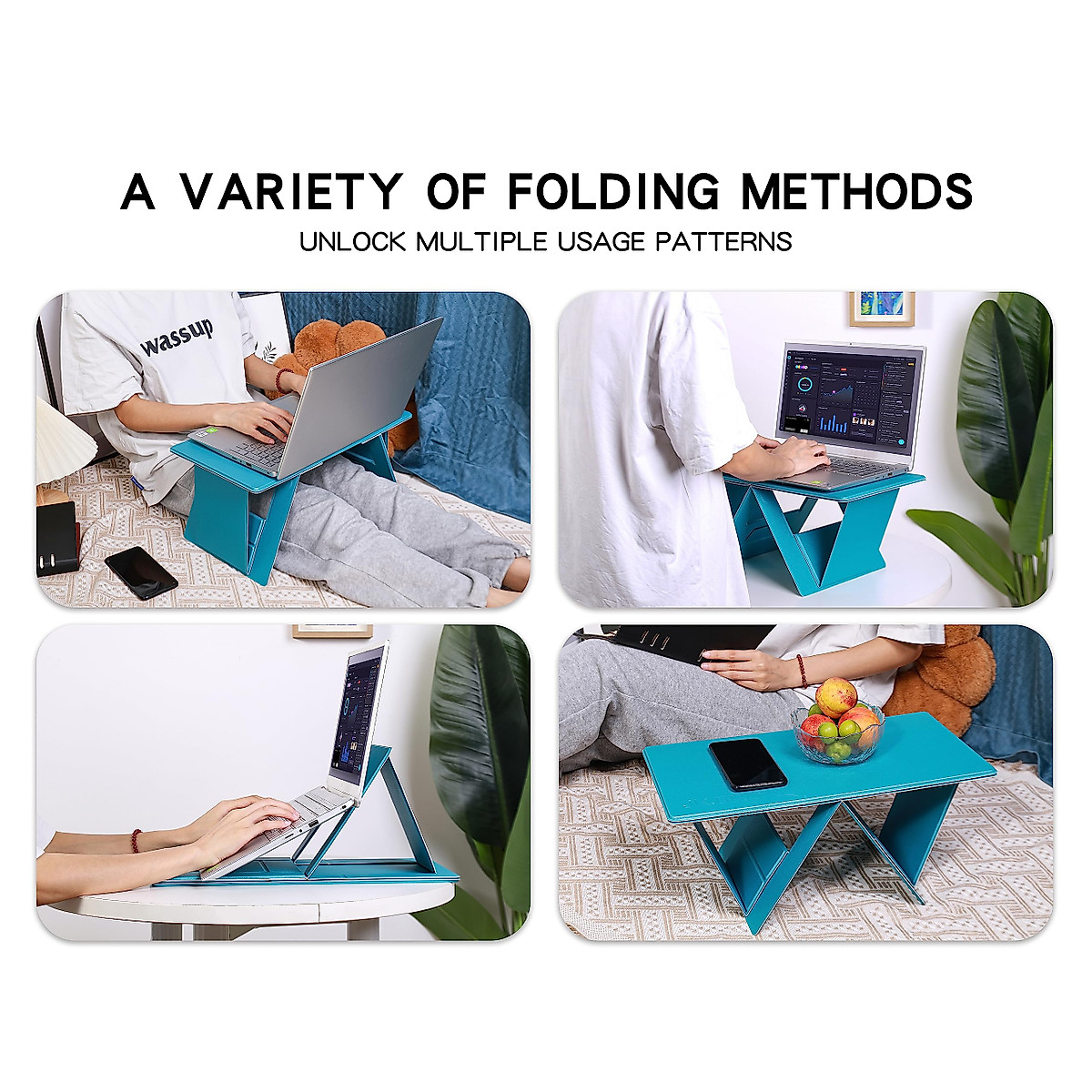 MRJKNRO.KJ Folding Table Desk at Home in The Office and car for Computer Laptop Pad Phone Reading Writing Easy to use Carry and stroage Lightweight… (Blue, 9.8“ X21.5“x 9.8")