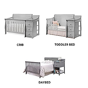 Sorelle Furniture Princeton Elite Crib and Changer with Solid Panel Back Classic -in- Convertible Diaper Changing Table Non-Toxic Finish Wooden Baby Bed Toddler Full-Size Nursery - Weathered Grey