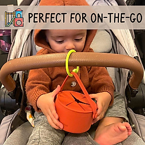 MYINNI Penguinni Silicone Spill Proof Snack Cups for Toddlers | Perfect for Travel, Comes with Lid | No Spill Snack Catchers with Little Bucket Handle | Travel Toddler Essentials