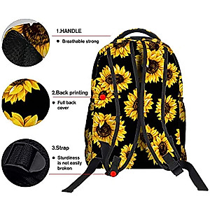 Kcldeci Sunflower Kids Backpack for Girls Sunflower Backpacks Elementary Bookbags School Bags Bookbag Casual Daypack