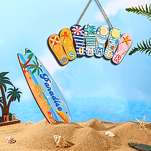 Flip Flops Hello Summer Sign 16" Pool Beach Signs Decor Outdoor Slippers Shaped Porch Front Door Hanging Wall Sign Decorations Welcome Accents for Bathroom Bar Home Yard Garden