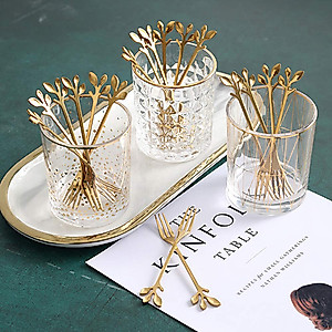 AnSaw 10-Piece Gold Mini Leaf Dessert Forks Set - 4.7" Elegant Stainless Steel Fruit, Appetizer, Cake & Salad Forks - Perfect for Cocktail Parties & Home Use