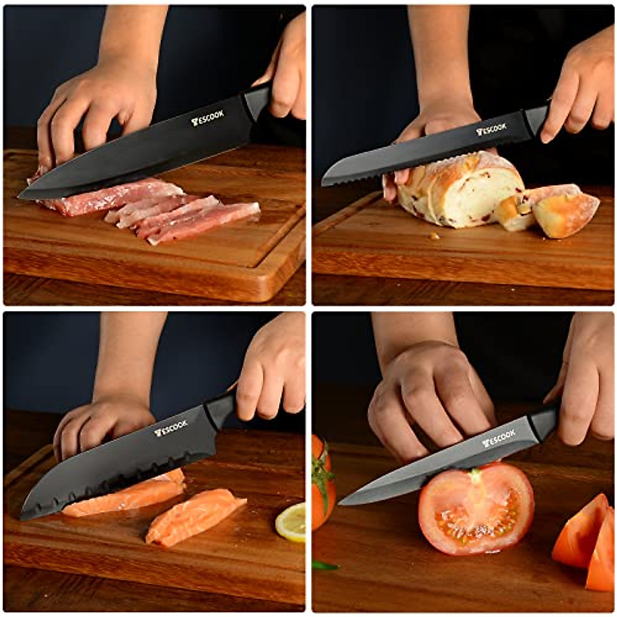 Knife Set, 16pcs Kitchen Knife Set High Carbon Stainless Steel, Chef Knife, 6 Serrated Steak Knives, Scissors, Peeler & Knife Sharpener with Acrylic Stand, Easy-Grip Handle, Rust-proof