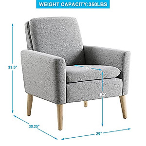 Lohoms Mid-Century Modern Accent Chair Fabric Upholstered Comfy Reading Arm Chair for Bedroom, Living Room Stuffed Seat Single Sofa Chair with Wood Legs - Grey