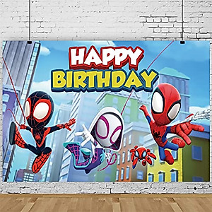 Spider Hero Party Background Spider Friends Children’s Birthday Party Photo Backdrop Background Baby Shower Photography Banner Decoration, 5 x 3 FT