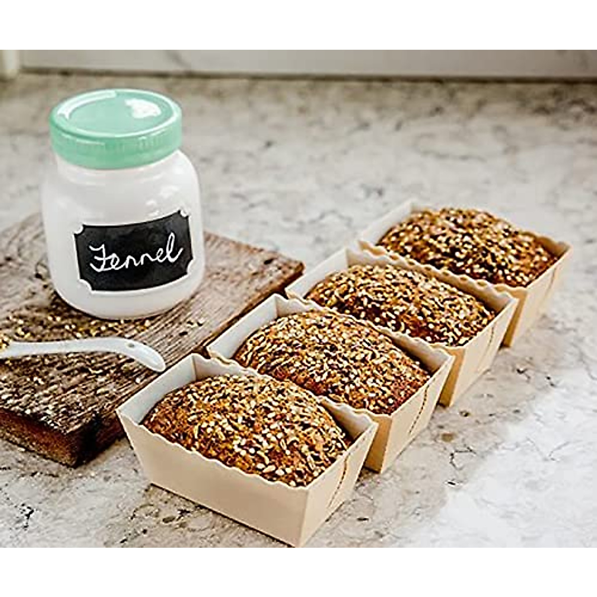 Pastry Chef's Boutique Easy Bake Paper Mini Loaf Cake Pans - Small Rectangle Loaf 3 1/8'' x 1 9/16''x 1 5/8''- Beige - 25pcs