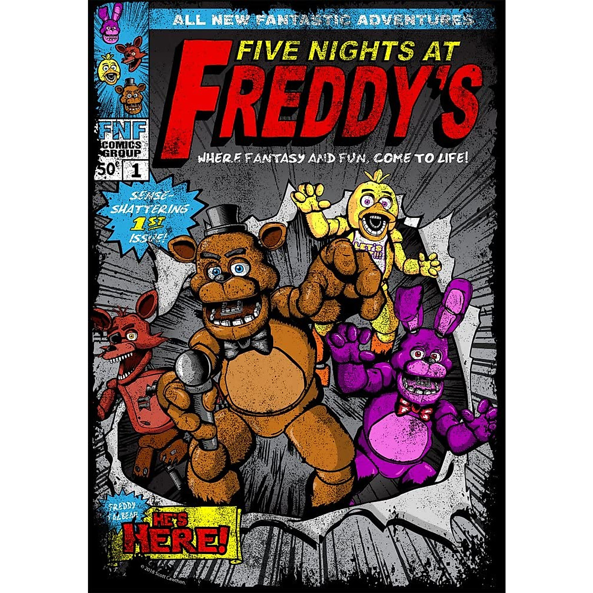 Five Nights at Freddy's Comic Cover Art Boy's Charcoal Heather T-Shirt-Small