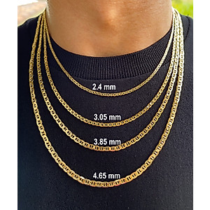 JEWELHEART 14K Real Gold Flat Mariner Chain - 3.85mm Diamond Cut Anchor Link Chain Necklace For Men - Dainty Yellow Gold Pendant Necklace For Women with Lobster Clasp 20"