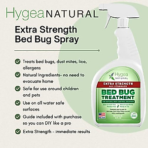 Hygea Natural Extra Strength Bed Bug, Lice and Mite Spray Treatment kit - Natural Non Toxic, Safe & Odorless. Includes: 24 Oz bed bug spray and 32 Oz bed bug laundry additive