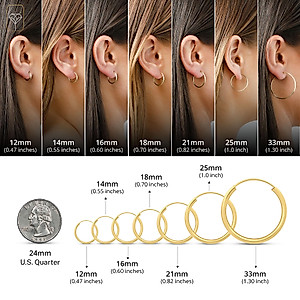 MAX + STONE Solid 14k Gold Hoop Earrings for Women | 1.5mm Tube, Flex Continuous 14mm (0.55 Inch) Diameter Small