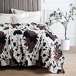 Bytide Cow Printed Cowhide Soft Fuzzy Faux Fur Black and White Double Sides Print Throw Blanket 60" x 80", Couch Cover Lightweight Fluffy Cozy Plush Blankets for Sofa Chair Bed Home Décor