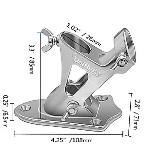 Uelfbaby Flag Pole Holder Bracket with Drainage Design, 304 Stainless Steel Heavy Duty Flag Pole Bracket Mounting Bracket 2 Positions for 1 inch Flag Pole Wall Flag Mount House & Estate