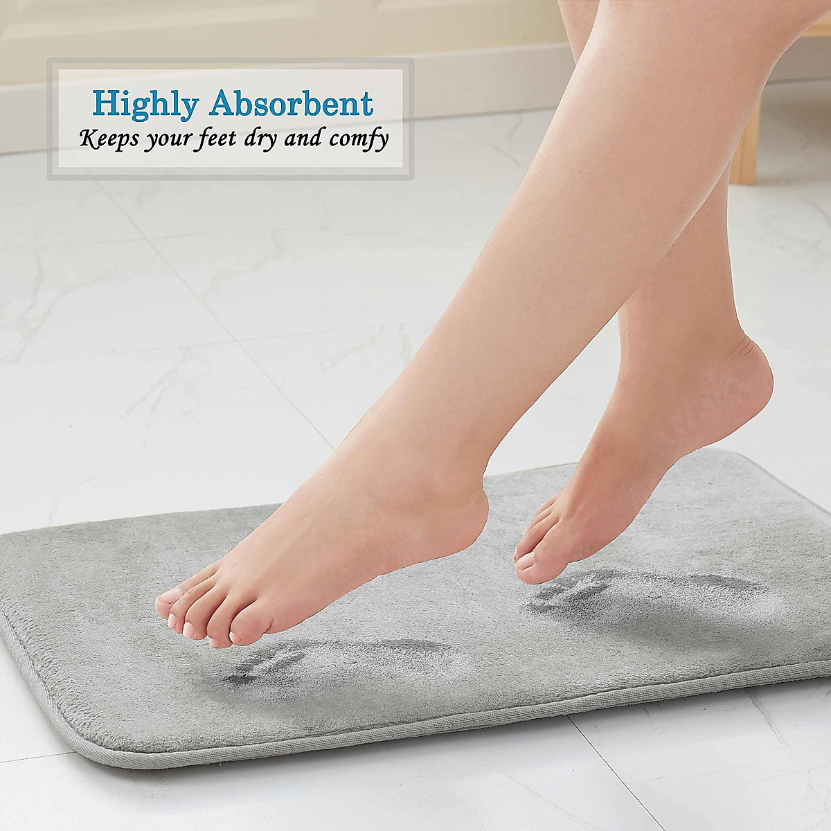 Sweet Home Collection Bathroom Rugs Memory Foam Bath or Shower Mat Slip Resistant Extra Absorbent Soft Fluffy Non Skid Rectangle, 24" X 48", Gray