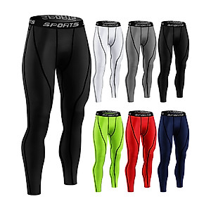 Riyiper 6 Pcs Men's Compression Pants Athletic Workout Running Tights Rapid Dry Sport Leggings Base Layer Bottom for Yoga Gym(Large) Multicolor
