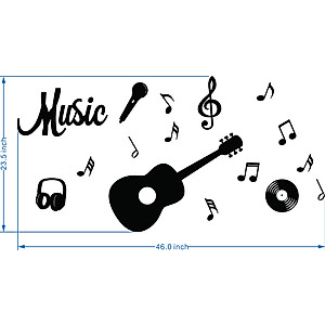 Guitar Music Wall Decal Sticker Musical Notes Music Notes Wall Decor Music Art Home Decor Vinyl Wall Mural Home Music Art Decoration Wall Stickers (1*Black+1*Grey)