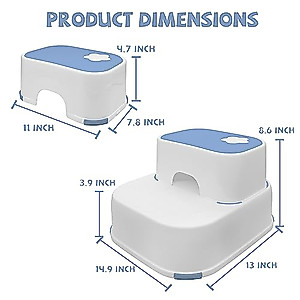 TinaJOJO 2 Step Stool for Kids, Toddler Step Stool for Toilet Potty Training, Double up Step Stool for Bathroom, Anti-Slip Sturdy Kitchen Helper Stool (Blue)