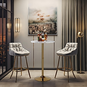 Finnhomy 24'' Round Cocktail Bar Table with Metal Base, Tall Bistro Pub Table, Counter Bar Height Table for Kitchen, Dining Room, Living Room, Easy Assembly, Gold