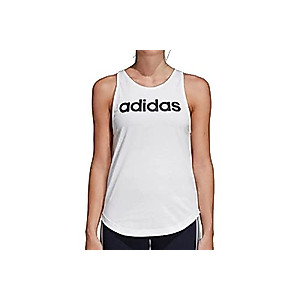 adidas Women's Essentials Linear Loose Tank Top, White/Black, Small