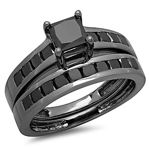 Dazzlingrock Collection 2.35 Carat (ctw) Black Rhodium Plated Sterling Silver Black Diamond Engagement Ring Set, Size 6