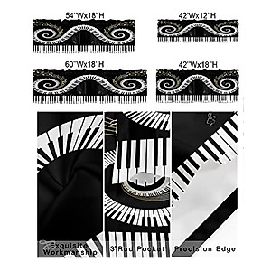 Curtain Valance for Windows Black White Piano Keys Gold Notes Kitchen Valances Rod Pocket Short Curtains,Music Instrumental Stave Swirl Window Treatment Panel for Living Room Bathroom Bedroom 42x12in