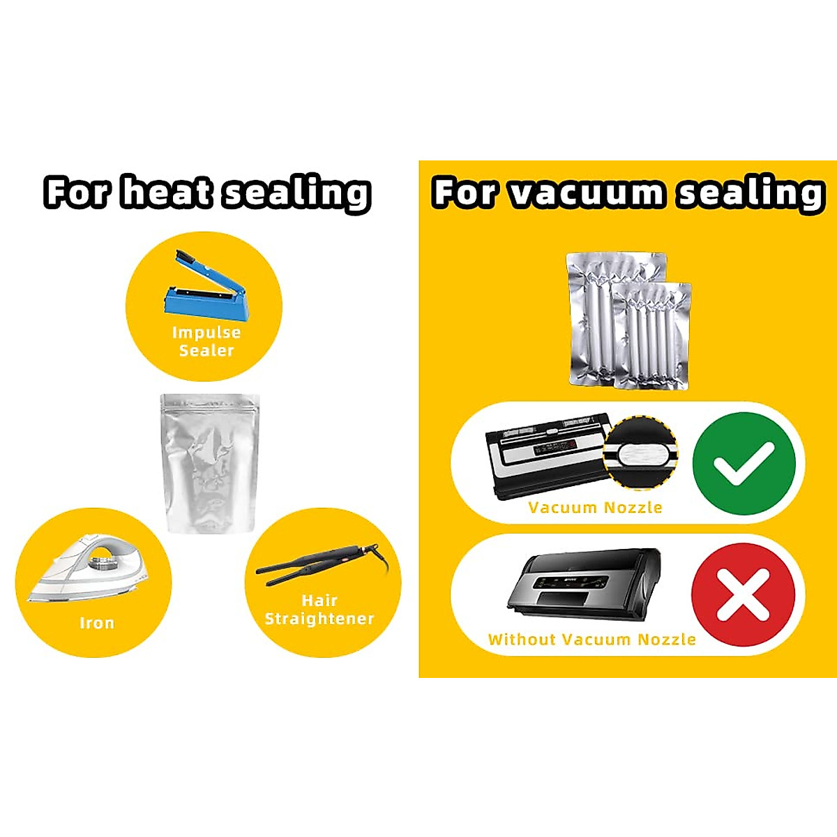 NewCrew 100pcs Mylar Bags for Food Storage with 300cc Oxygen Absorbers, Labels and Pens,10 Mil Extra Thick 1 Gallon,1 Quarter,½ Quarter 10”x 14”/6x9”/5x7” Stand-up Zipper Resealable Mylar Bags