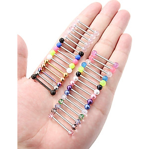 Prjndjw 14G, 3/4in(19mm) L, 30PCS, 5mm Ball Barbell Tongue Ring. Surgical Steel Nipple Piercing/Glow in The Dark/Created Pearl/Body Jewelry for Woman Unisex