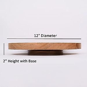 Acacia Wood Cake Stand - Wooden Cake Stand Turntable for Table, Pantry, Fridge, Refrigerator, Countertop (12" x 12" x 2")
