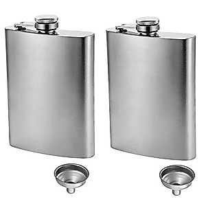 Hillside-Kit Hip Flask for Liquor 8 Oz Stainless Steel Leak proof with Funnel Flask set men flask women flask set (Silver 2pcs)