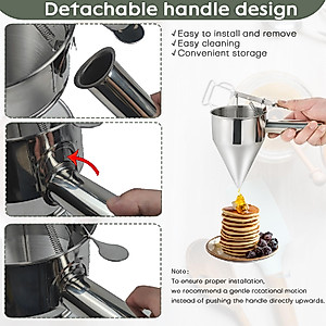 AMGSH Stainless Steel Pancake Batter Dispenser, Piston Funnel Dispenser with Stand Detachable Handle for Takoyaki Baking Cake Desserts (600ML/20OZ)