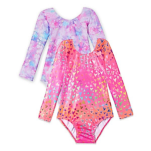 Domusgo Leotards for Girls Gymnastics Size 7-8 Years Old Shiny Rainbow Loves Outift Sparkle Cute One-Piece Nenon Love Heart Leo for Kids Gym Exercises