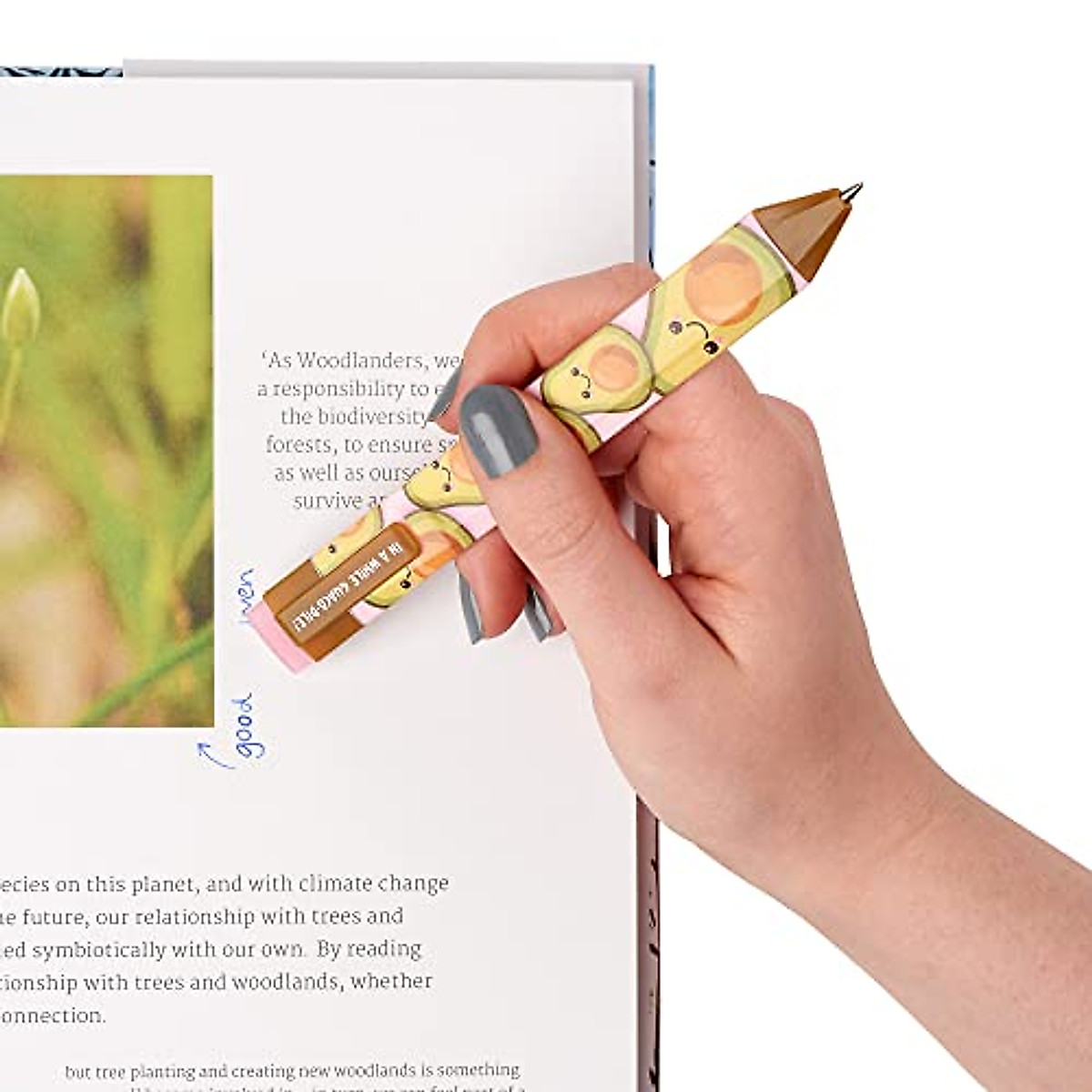 New Pen Bookmark with Refills | Erasable Ballpoint Gel Pen and Bookmark 3-in-1 | Ink Novelty Pen with Eraser | Page Marker | Book Marker | Page Holder Clip | Gift for Reader and Writer (Avocado)
