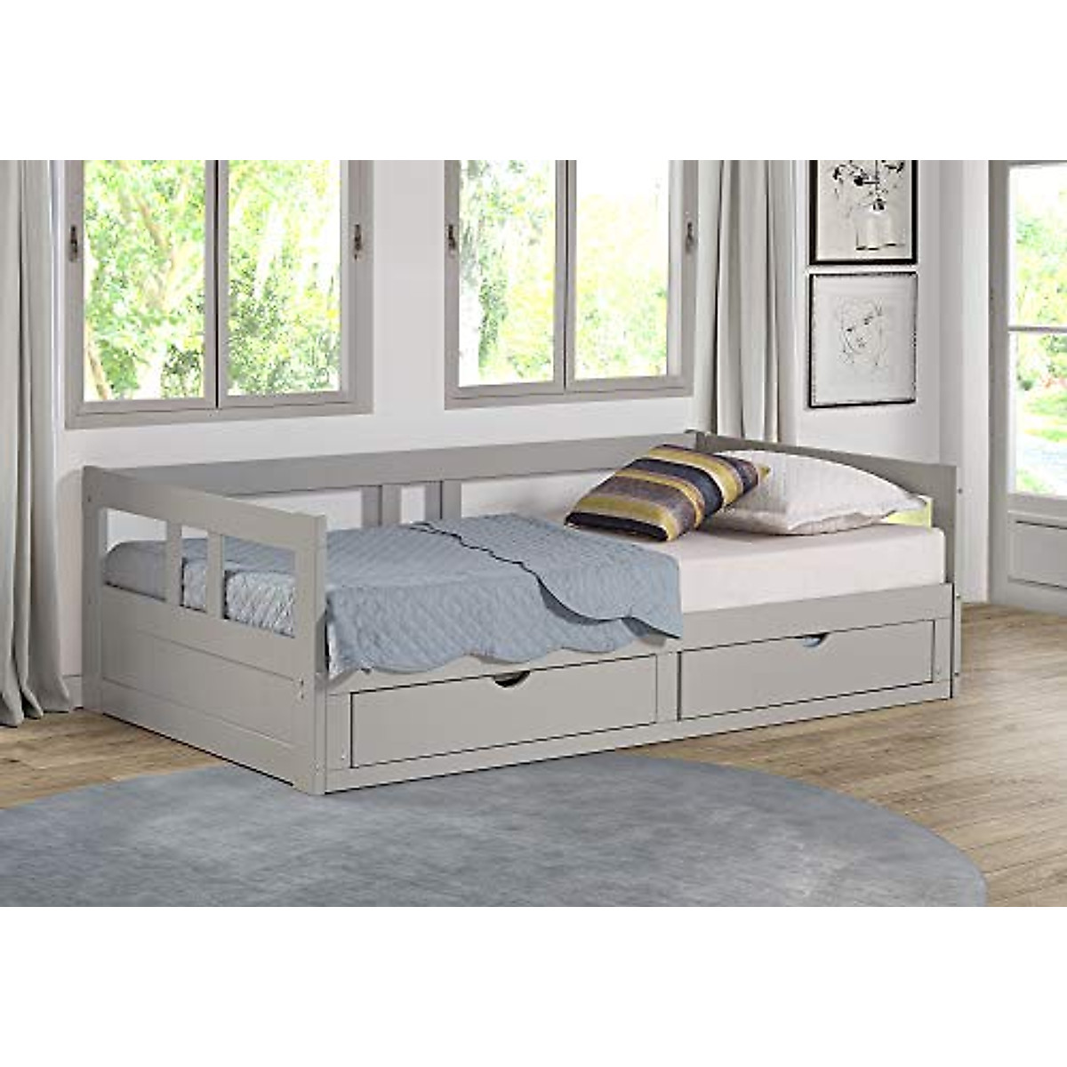 Alaterre Furniture Melody Extendable Bed Daybed, Dove Gray