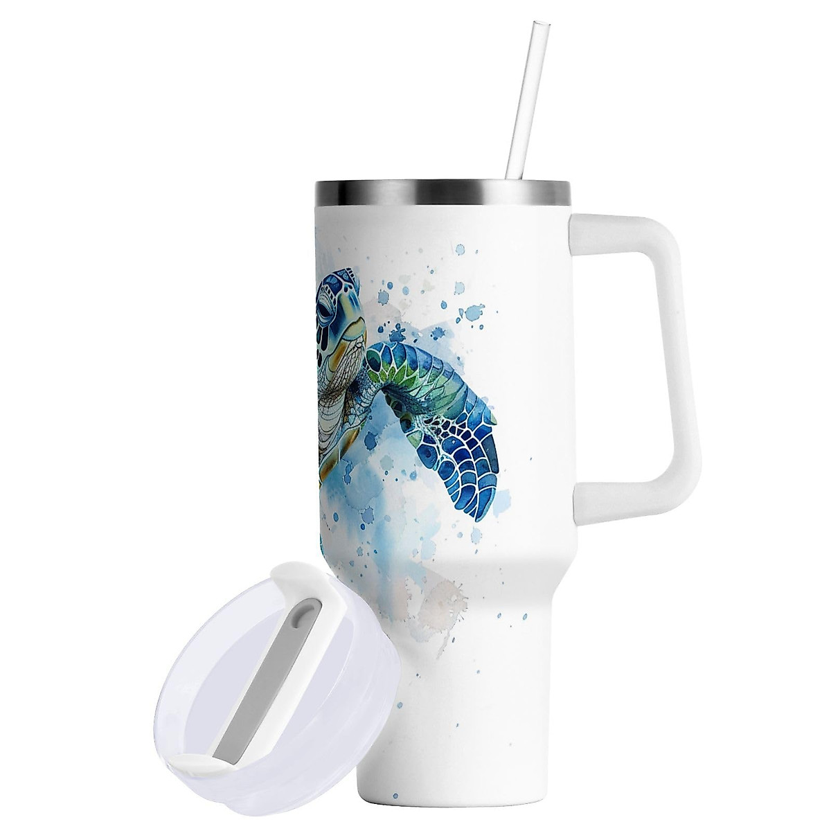 ALAZA Sea Turtle Watercolor 40 oz Tumbler Stainless Steel Water Bottle Vacuum Insulated Cup with Straw Lid & Handle For Travel Car Cup Holder