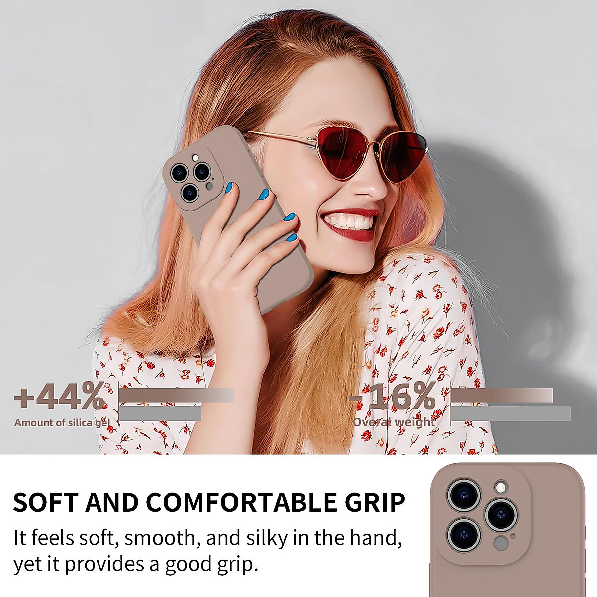 bicol Compatible with iPhone 15 Pro Max Case with Screen Protector,Enhanced Camera Lens Protection,Soft Liquid Silicone Protective Cover,Slim Fit Protective Phone Case 6.7" Light Brown