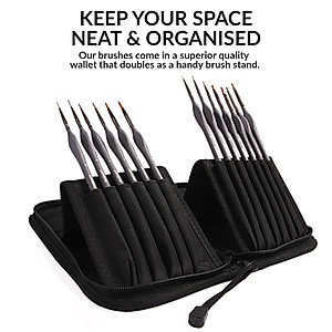 Miniature Painting Kit - (Set of 13) Micro Detail Paint Brushes with Black Carrying Case for Painting Action Figures, Models, Nail Art, Fantasy Nails, Acrylic, Oil, Detail Art, Stained Glass and More