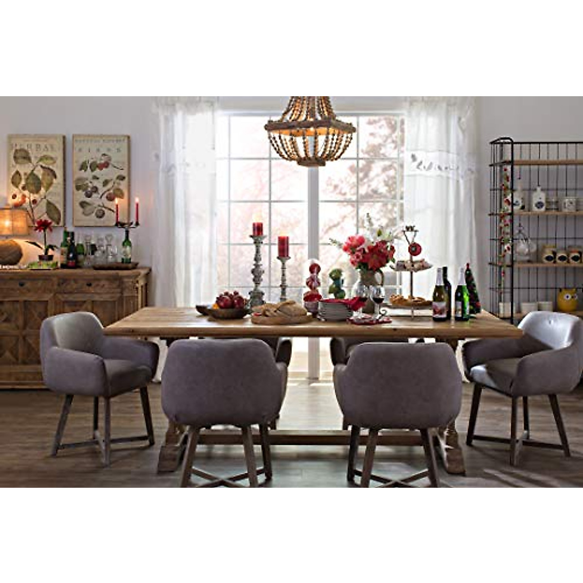 Creative Co-Op Wood & Metal Framed Chandelier with Wood Bead Draping