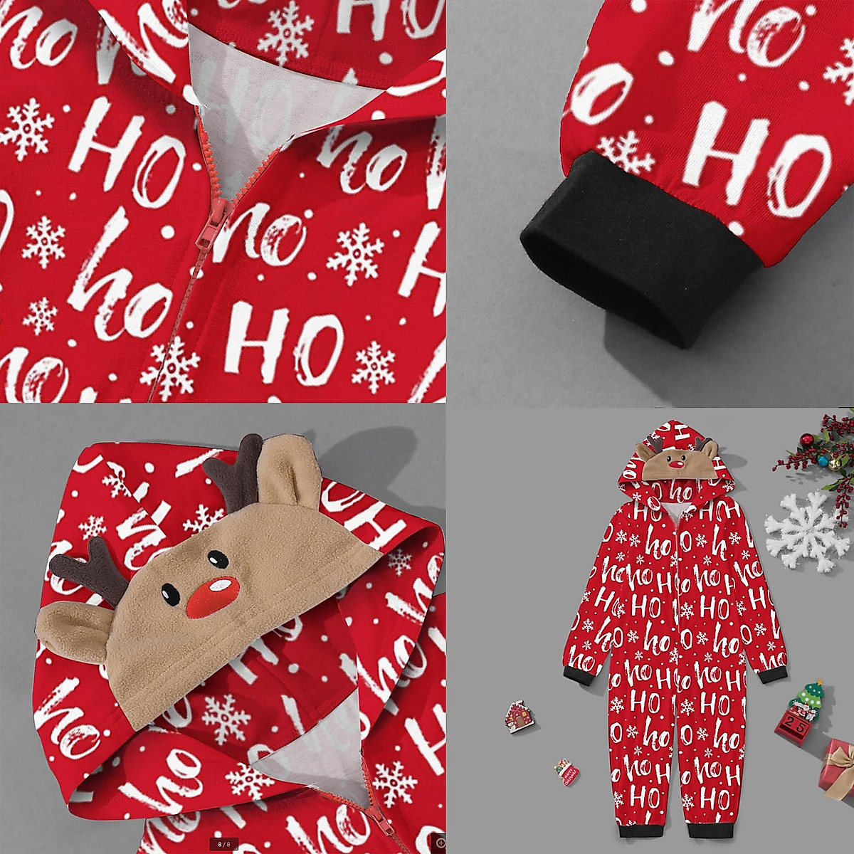 Christmas Pajamas Family Matching Pyjamas Set Holiday Sleepwear Pjs Gifts for Mens Womens Reindeer Loungewear Xmas Jumpsuit Mom L