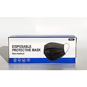 Disposable Face Mask Black 3-Ply - 50 Pcs, (TWR-BLK-50MSK)
