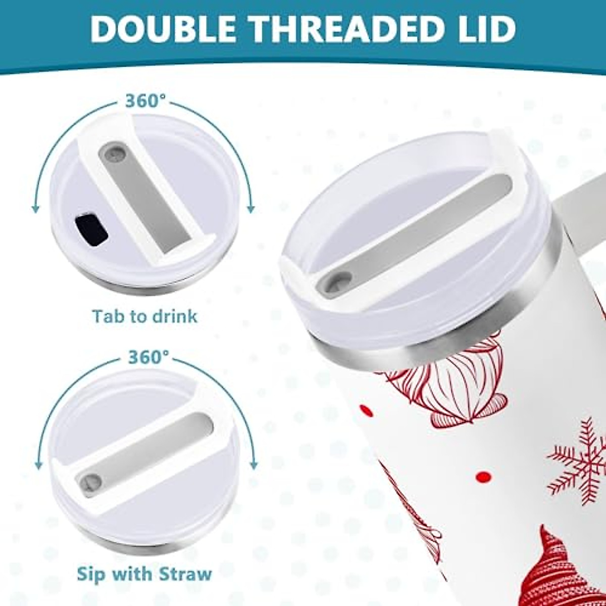 RPLIFE Christmas Gnomes White Tumbler with Handle and Straw, Stainless Water Bottle, Coffee Cups with Lids Reusable