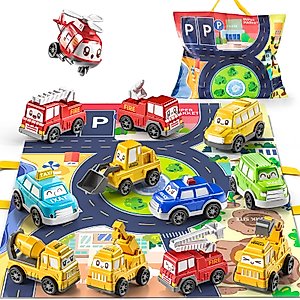 TEMI Toddler Pull Back Car Toys for 1 2 3 Year Old Boy Girl, 12 Pieces Baby Toy Cars with Play Mat/Storage Bag, Baby Toys 12-18 Months, Birthday Gifts for Toddler Toys Age 1-2