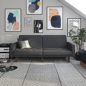 DHP Paxson Convertible Futon Couch Bed with Linen Upholstery and Wood Legs - Grey, Twin