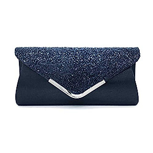 KALAIEN Envelope Clutch Purses for Women Glitter Evening Bag Handbags For Wedding and Party (Navy blue)