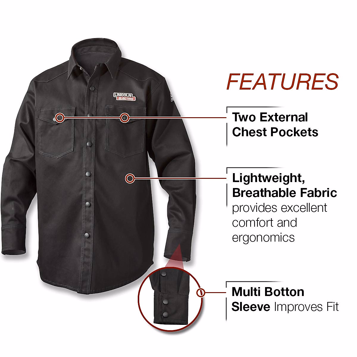 Lincoln Electric Welding Shirt | Premium Flame Resistant (FR) Cotton | Custom Fit | Black | Medium | K3113-M