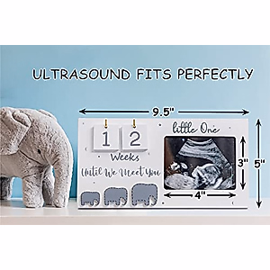 Sonogram Picture Frame, Ultrasound Photo Frame with Baby Countdown Weeks, Baby Announcement, Elephant Nursery Decor for Birth Information, Expecting Parents to be Unique Gifts for Pregnant Women