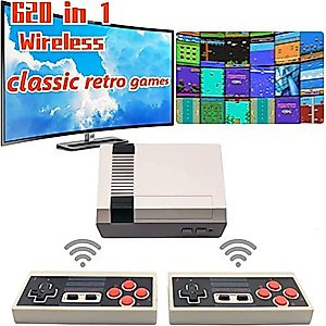 Classic Mini Retro Game Console with Built-in 620 Video Games and 2 Classic Wireless Controllers,AV Output Game System for Kids and Adults Ideal Gift.