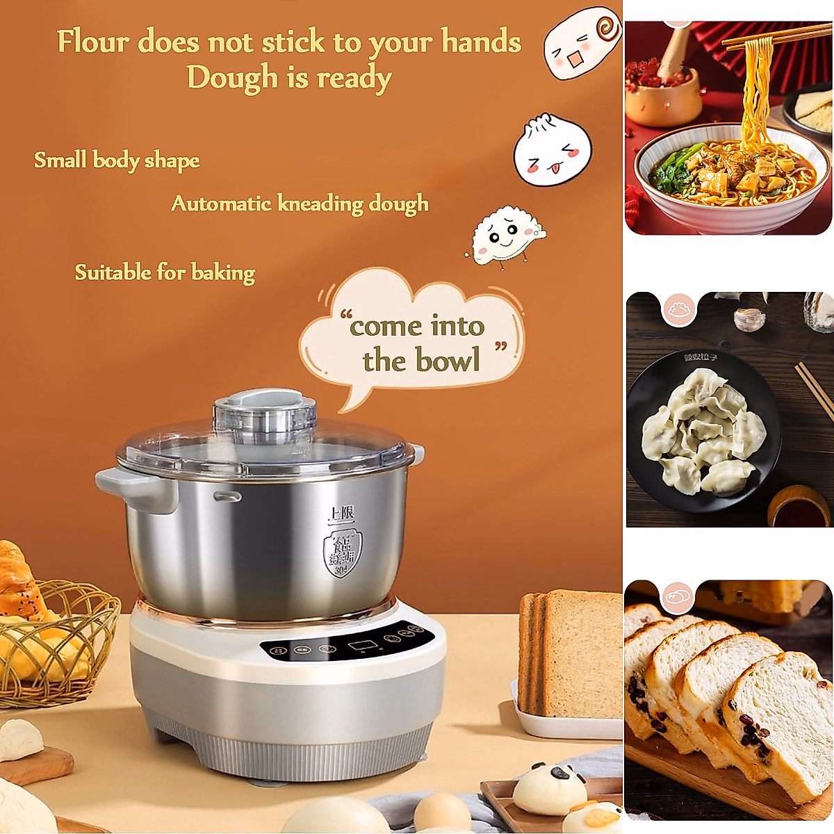 EEYZD Dough Maker with Ferment Function, Stainless Steel Professional Dough Mixer with Microcomputer Timing&Face-Up Touch Panel, Large Capacity,Grey,5L