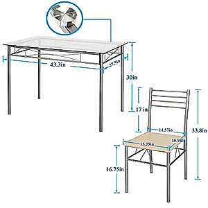 VECELO Kitchen Dining Table Sets for 4, 5 Piece Small Dinette with Chairs, Burnished Silver