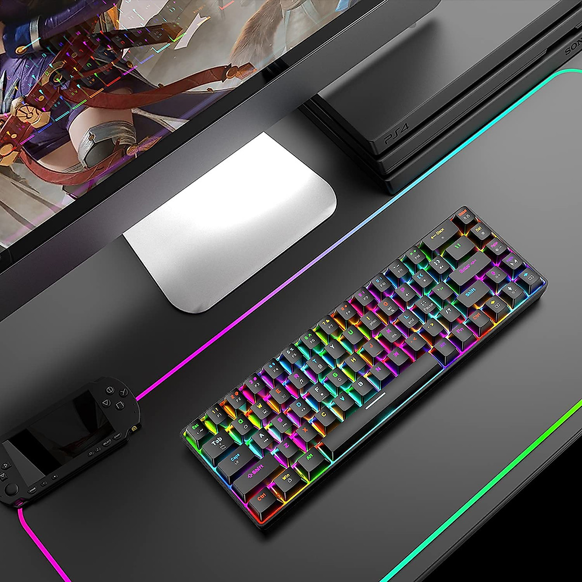 SELORSS T8 Pro 60% Wired Mechanical Gaming Keyboard,18 Chroma RGB Backlight,Compact 68 Full Anti-ghosting Keys,Replaceable USB C Cable&DIY keycaps,Tactile Switch for Gamer/Typist/PC/Win/Mac(Blue)