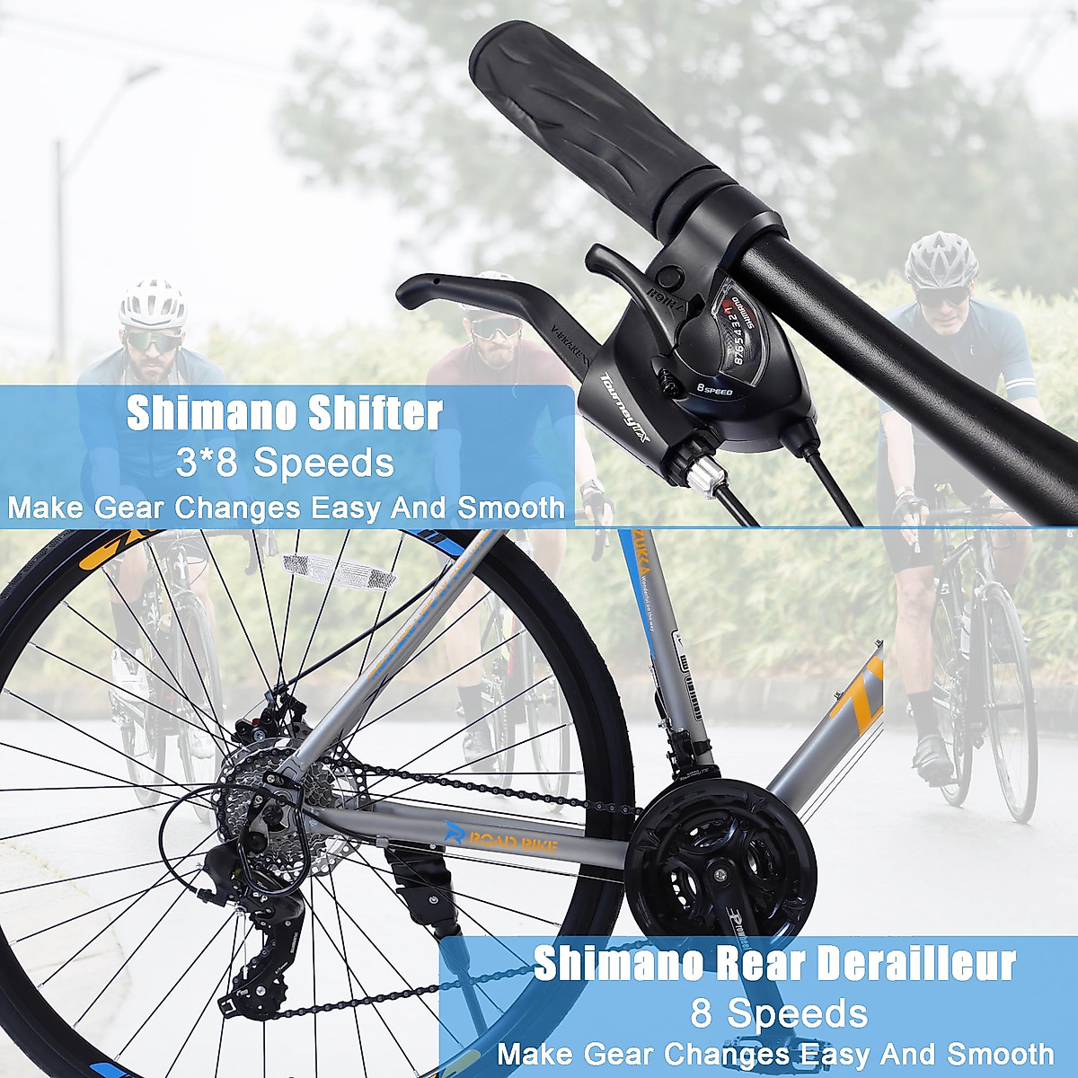 SUNDALY 700C Hybrid Road Bike 24 Speed, Double Disc Brakes, Aluminum Alloy Lightweight Frame, City Commuter Bike for Men/Women, Grey